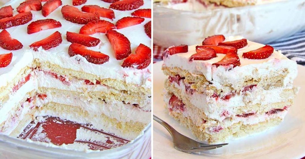 No Bake Strawberry Icebox Cake - Cakescottage
