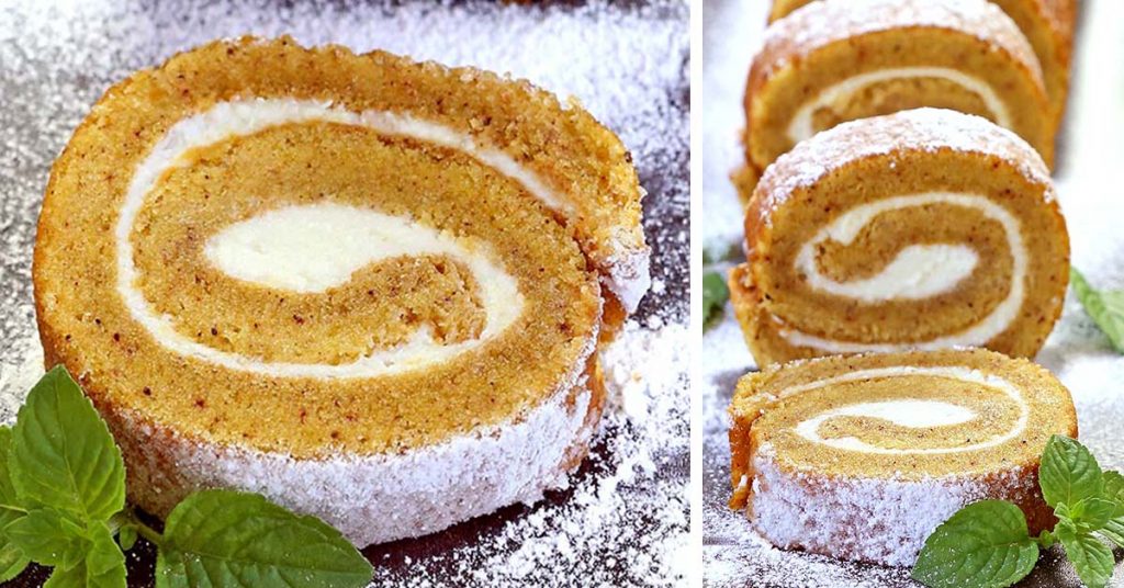 Pumpkin Roll with Cream Cheese Filling - Cakescottage
