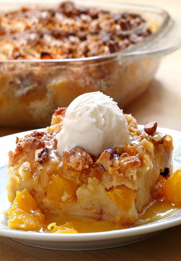 Easy Peach Bread Pudding - Cakescottage